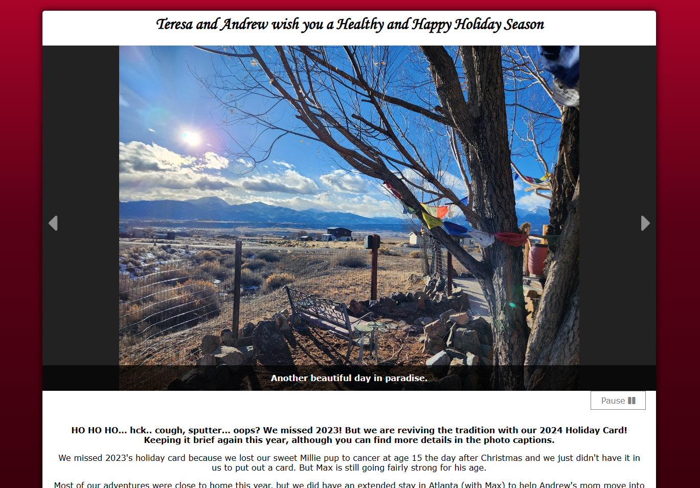 Teresa and Andrew Koransky Holiday Card 2024