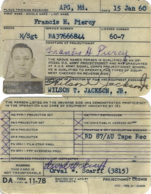 1960- FH Piercy Military card